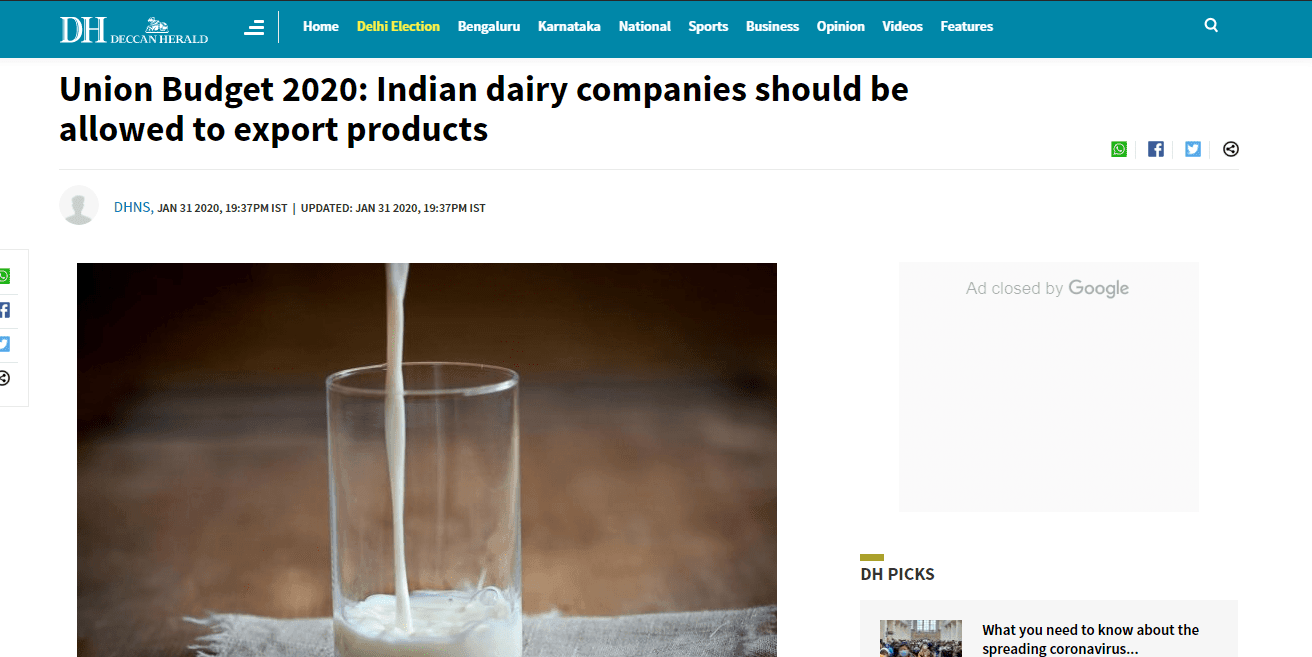 Budget 2020: Boost Dairy Exports & Ease MSME Credit – Aadvik Foods